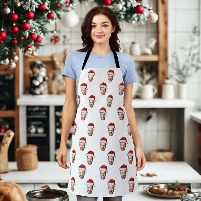 Custom Face Photo Santa Hat Christmas Gift Apron | Zazzle
