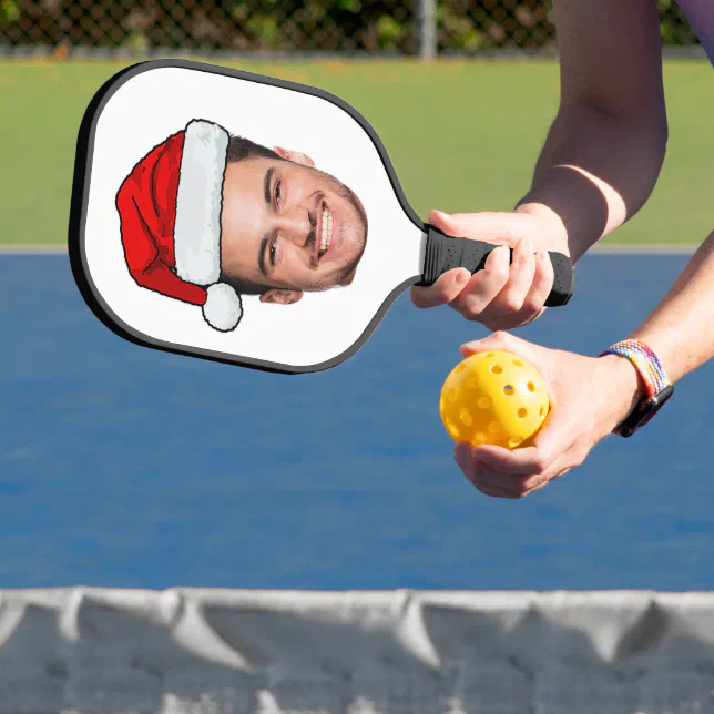 Custom Face Photo Santa Hat Christmas Pickleball Paddle | Zazzle