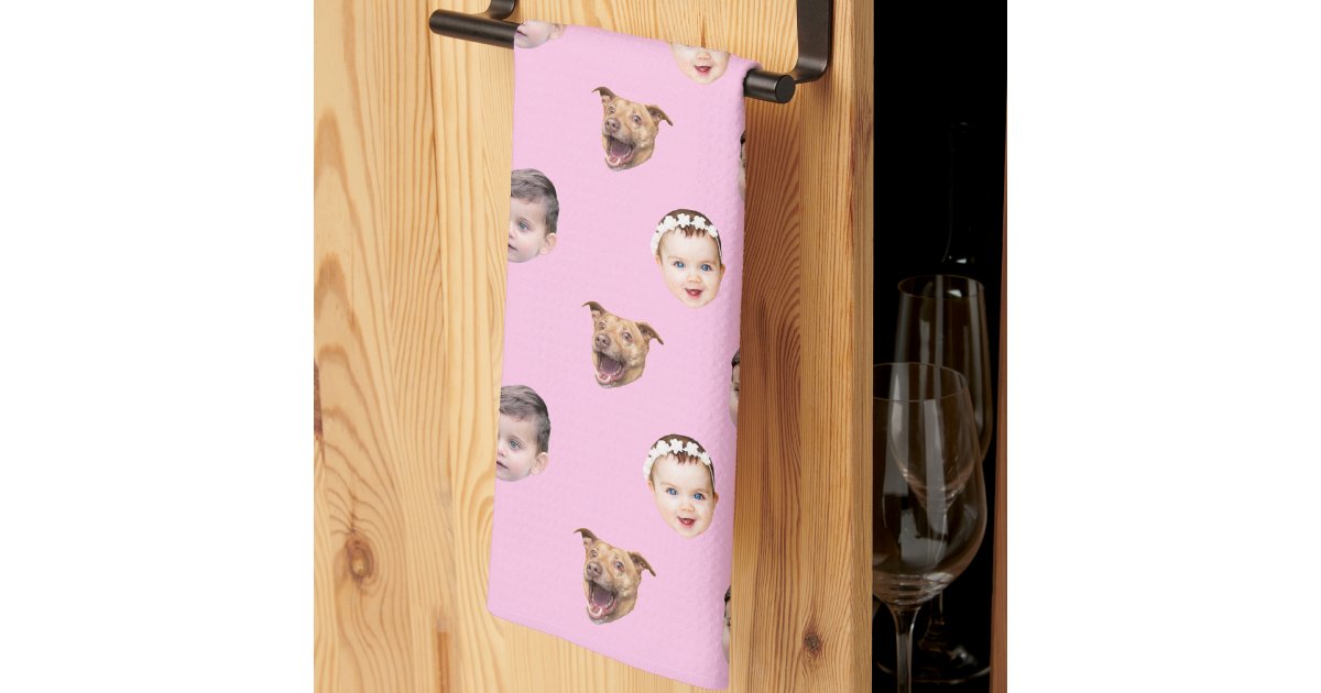 Custom Face, Unique Family Gift 3 Photos Face Pink Kitchen Towel | Zazzle