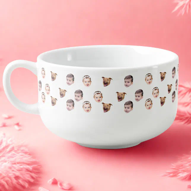 Custom Face, Unique Family Gift 3 Photos Face Soup Mug | Zazzle