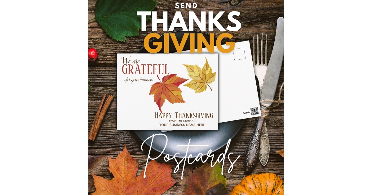 Custom Fall Leaves Business Thanksgiving Postcards | Zazzle