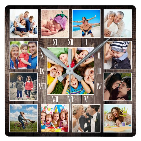 Custom Family Baby Photo Rustic Farmhouse Keepsake Square Wall Clock ...