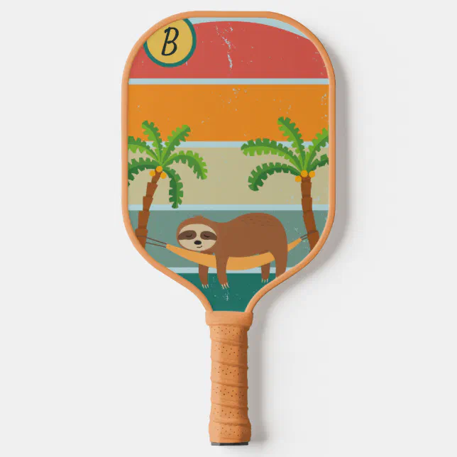 Custom Family Initial Retro Sloth Sunset Pickleball Paddle | Zazzle