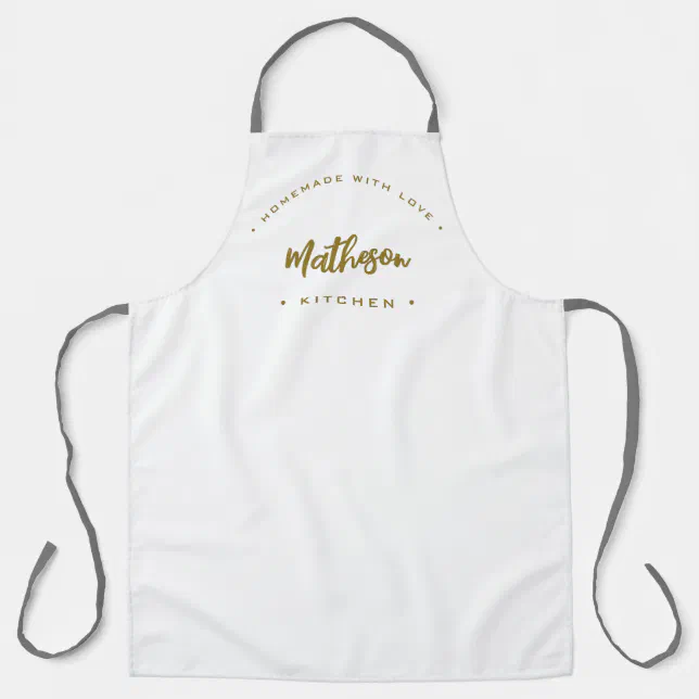 Custom family kitchen Homemade with love Gold text Apron | Zazzle