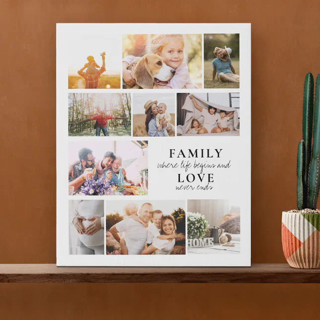 Custom Family Love Photo Collage Modern Quote Chic Faux Canvas Print ...