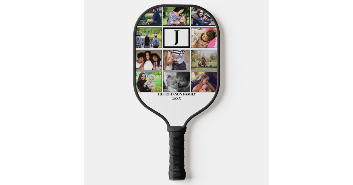 Custom Family Monogram 11 Photo Collage Pickleball Paddle | Zazzle