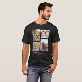 Custom Family Name 4 Photo Collage Black T-Shirt | Zazzle