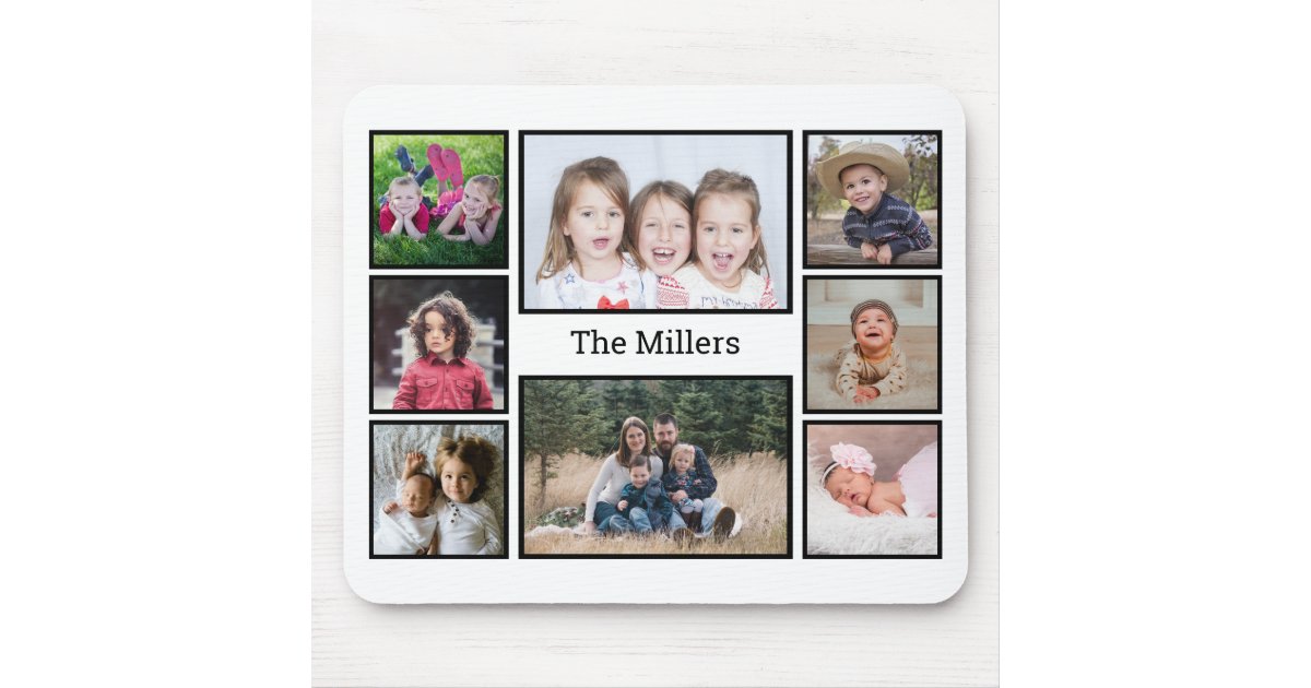 Custom Family Name 8 Photo Collage Mouse Pad | Zazzle
