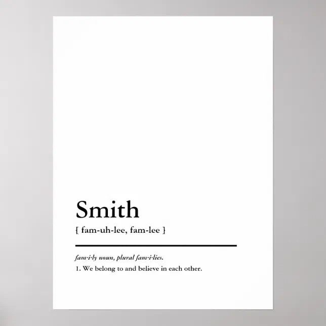 Custom Family Name and Motto Dictionary Definition Poster | Zazzle