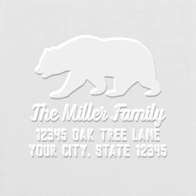 Custom family name and return address bear logo embosser | Zazzle