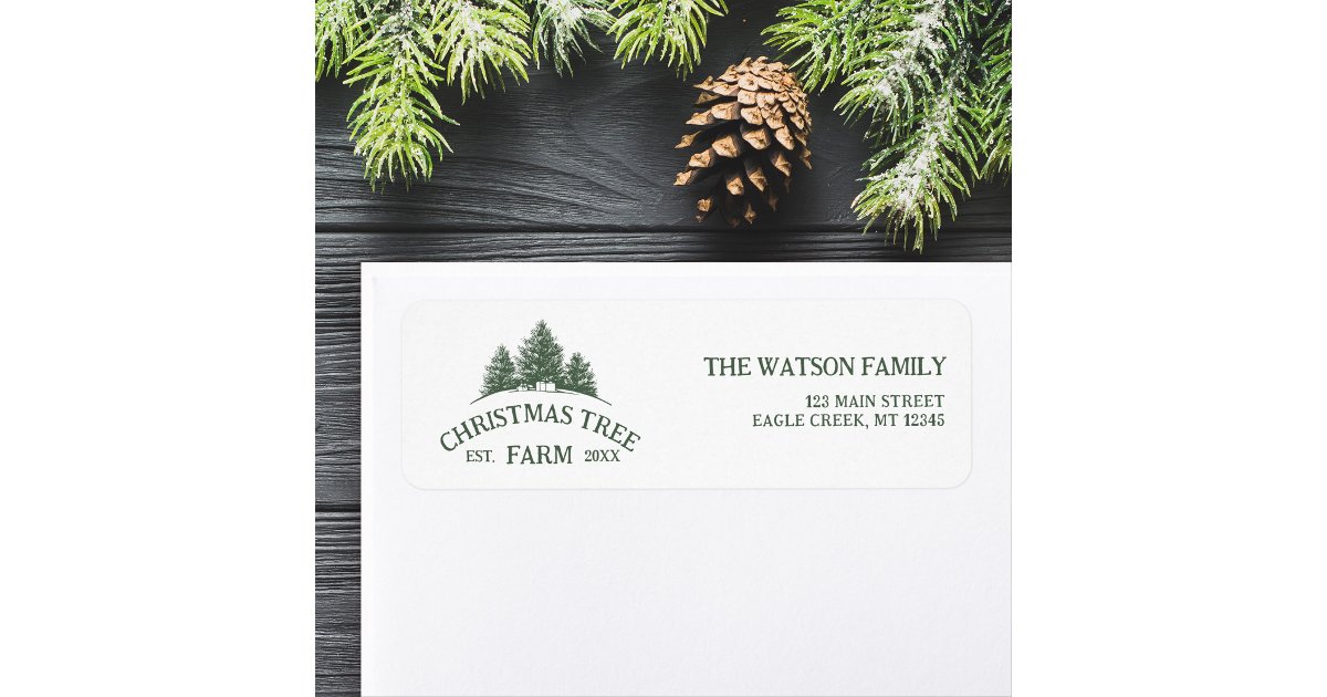Custom Family Name Christmas Tree Farm Retro Label | Zazzle