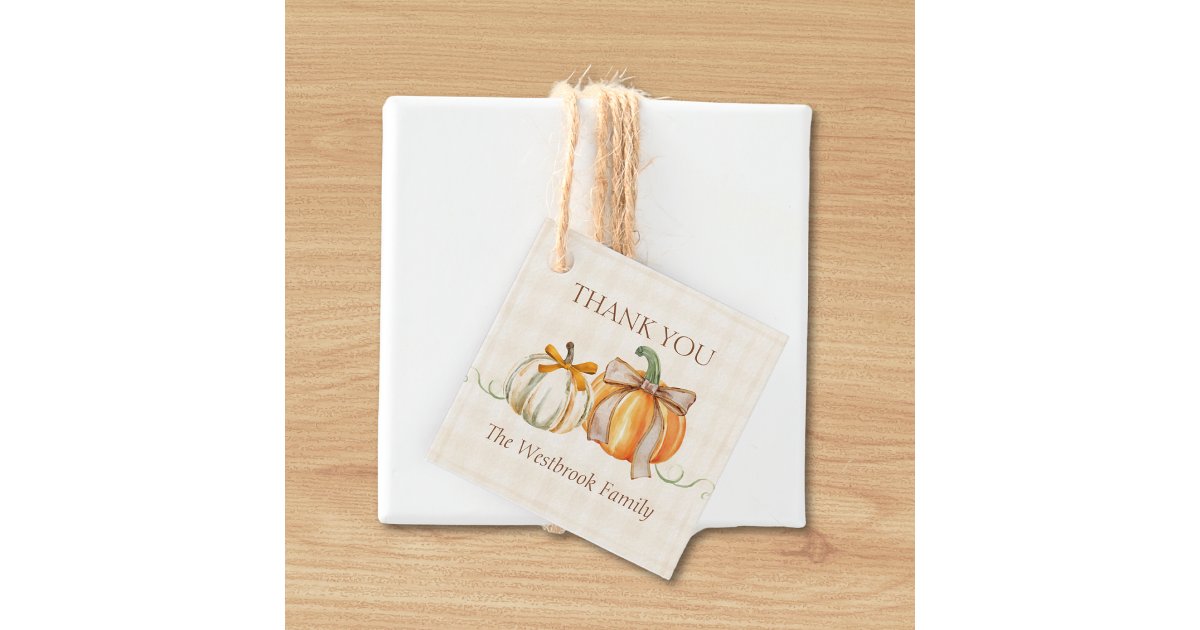 Custom Family Name Fall Pumpkin Autumn Thank You Favor Tags | Zazzle