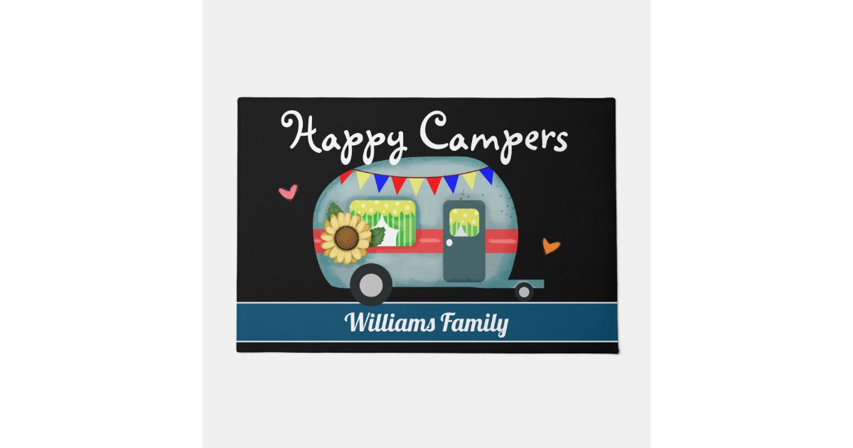 Custom Family Name Happy Campers Doormat | Zazzle