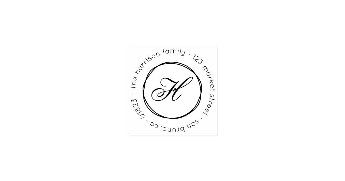 Custom Family Name Monogram Script Return Address Rubber Stamp | Zazzle