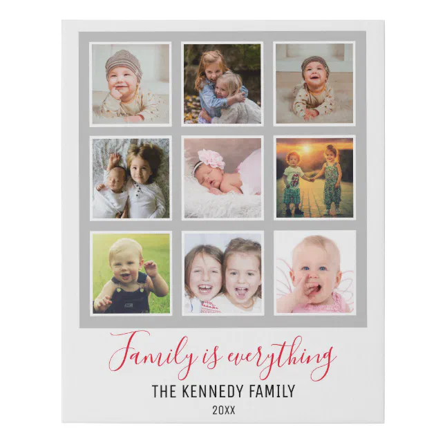 Custom Family Name Quote 9 Photo Collage Faux Canvas Print | Zazzle