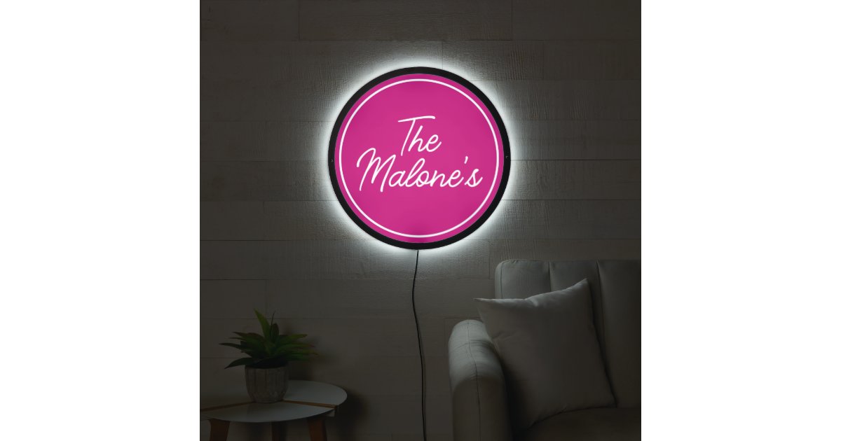 Custom Family Name Wedding Backdrop Neon Pink LED Sign | Zazzle