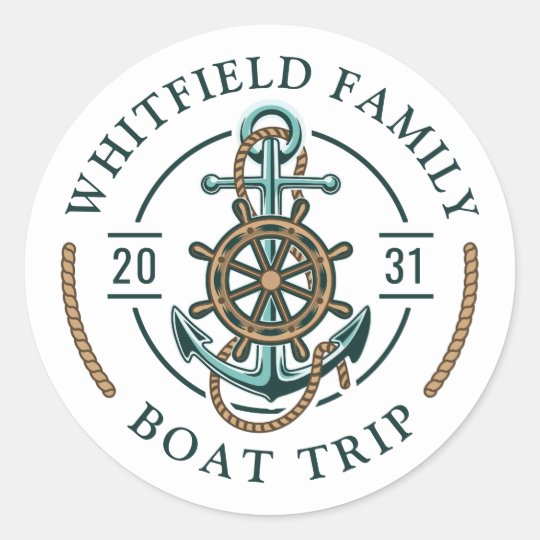 Custom Family Nautical Boat Trip Reunion Vacation Classic Round Sticker ...