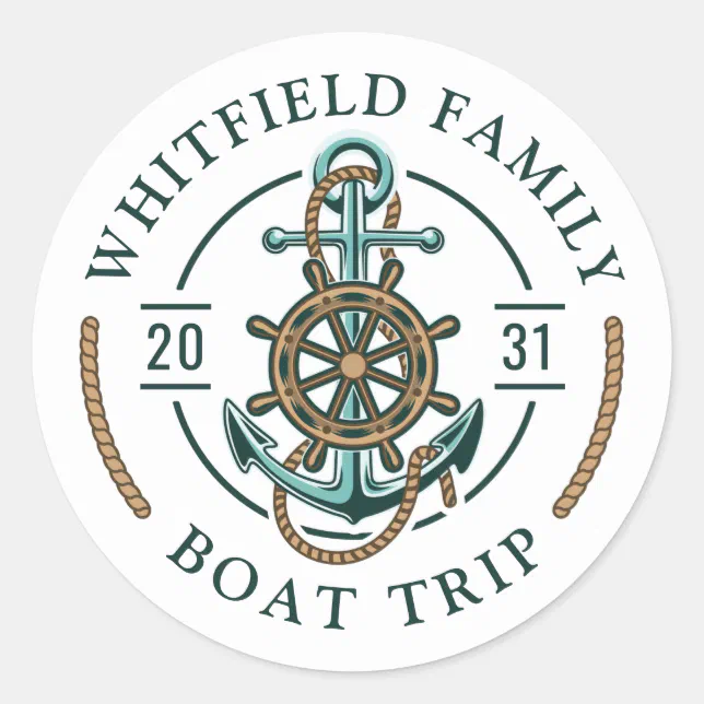 Custom Family Nautical Boat Trip Reunion Vacation Classic Round Sticker ...
