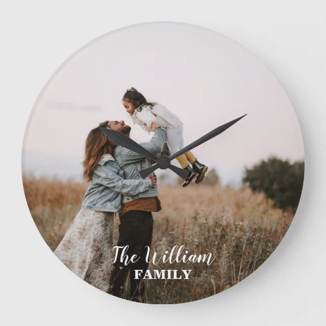 Custom Family Photo and Name Personalized Large Clock | Zazzle