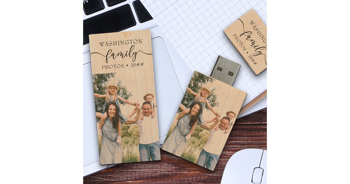 Custom Family Photo Calligraphy USB Wood Flash Drive | Zazzle