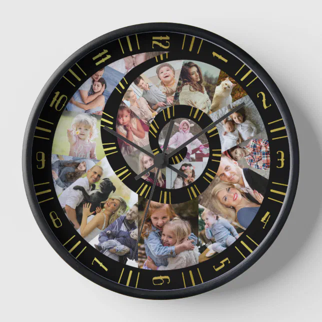 Custom Family Photo Collage Nautilus Spiral Gold Clock | Zazzle