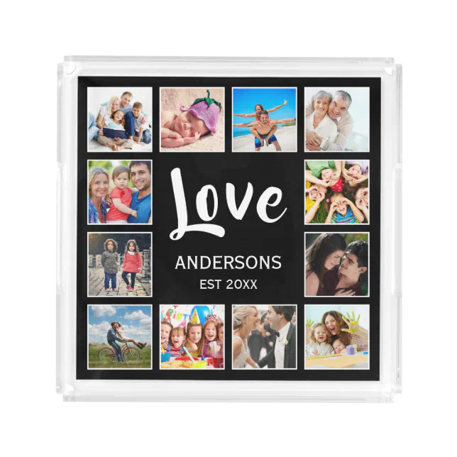 Custom Family Photo Collage Personalized Black Acrylic Tray | Zazzle