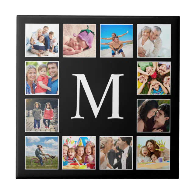Custom Family Photo Collage Personalized Black Ceramic Tile | Zazzle