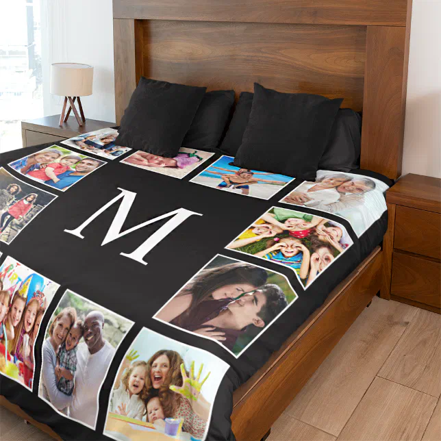 Custom Family Photo Collage Personalized Black Duvet Cover | Zazzle