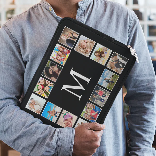 Custom Family Photo Collage Personalized Black Laptop Sleeve | Zazzle