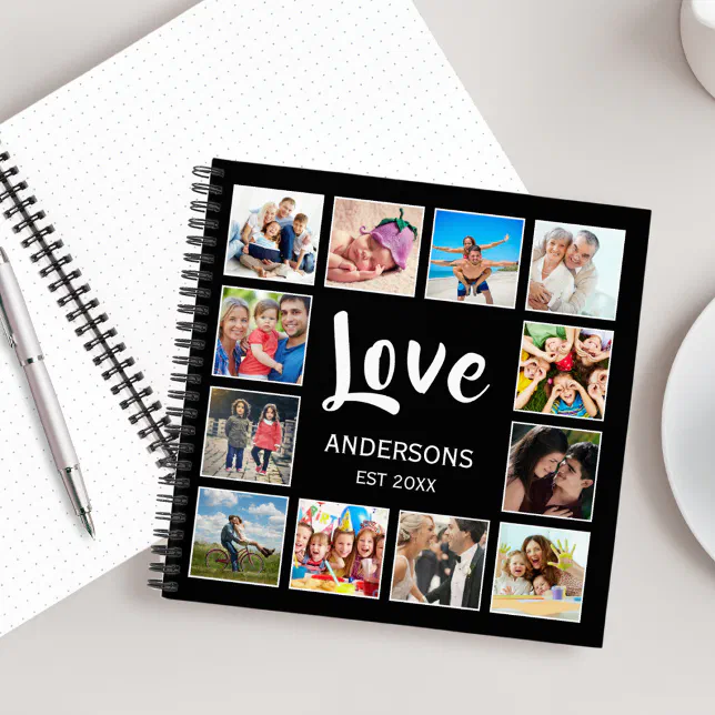 Custom Family Photo Collage Personalized Black Notebook | Zazzle