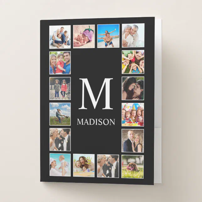 Custom Family Photo Collage Personalized Black Pocket Folder | Zazzle