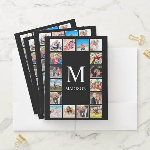 Custom Family Photo Collage Personalized Black Pocket Folder | Zazzle