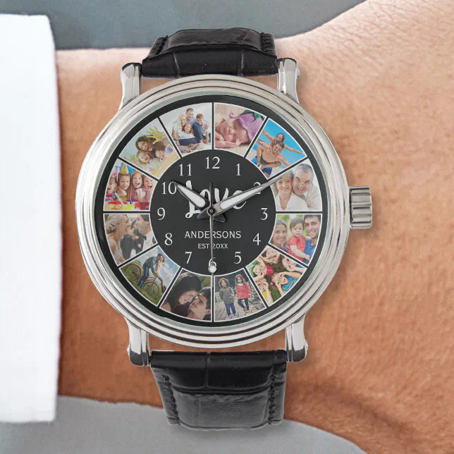 Custom Family Photo Collage Personalized Black Watch | Zazzle