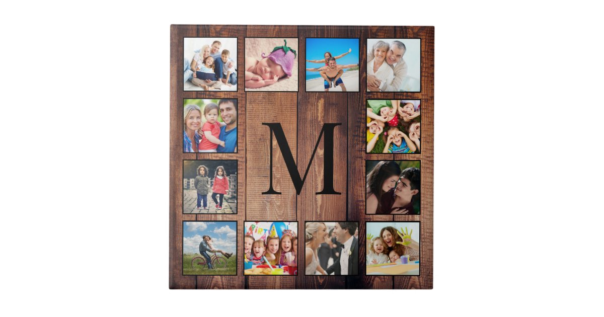 Custom Family Photo Collage Reclaimed Wood Ceramic Tile | Zazzle