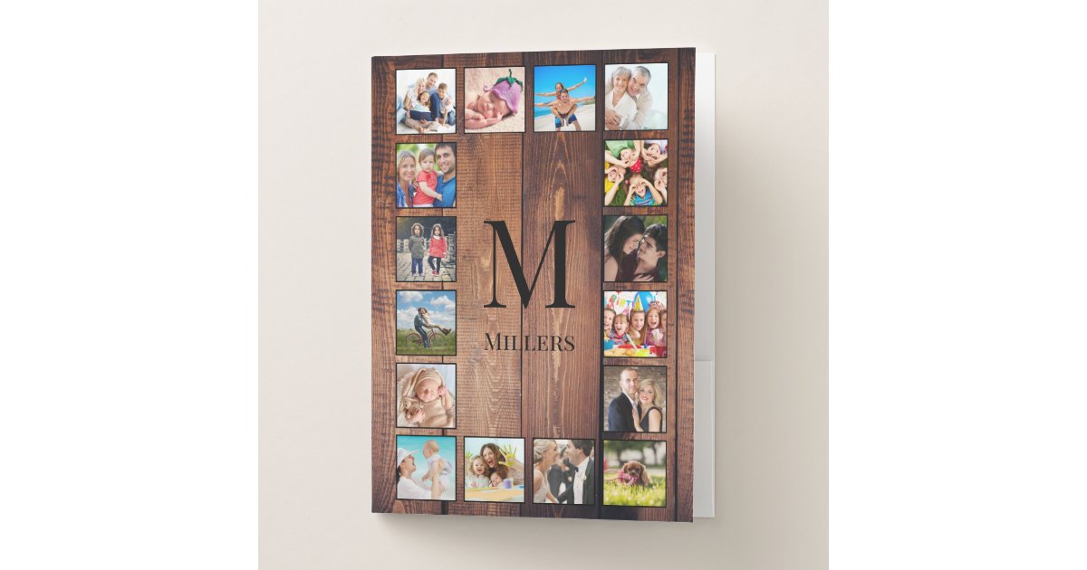 Custom Family Photo Collage Reclaimed Wood Pocket Folder | Zazzle