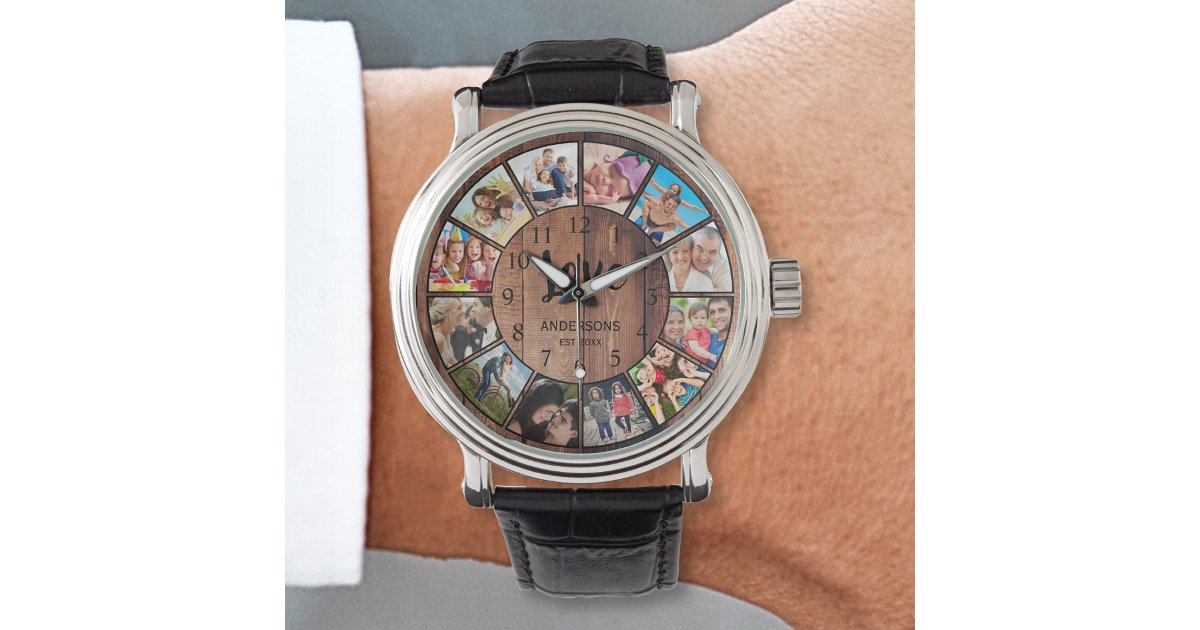 Custom Family Photo Collage Reclaimed Wood Watch | Zazzle