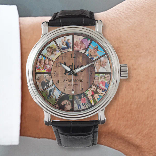 Custom Family Photo Collage Reclaimed Wood Watch | Zazzle