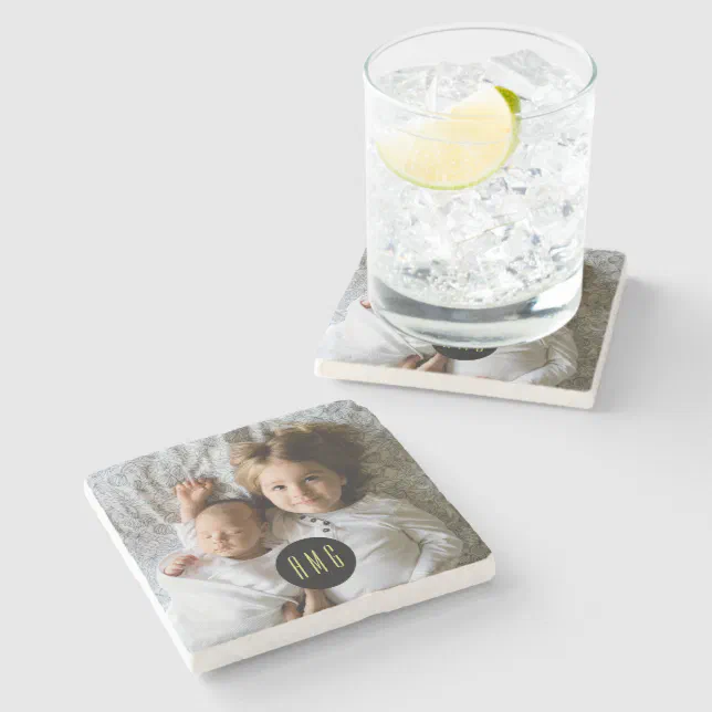 Custom Family Photo | Monogrammed Stone Coaster | Zazzle