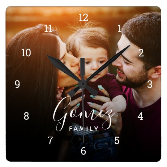 Custom Family Photo Overlay Monogrammed Square Wall Clock | Zazzle.com