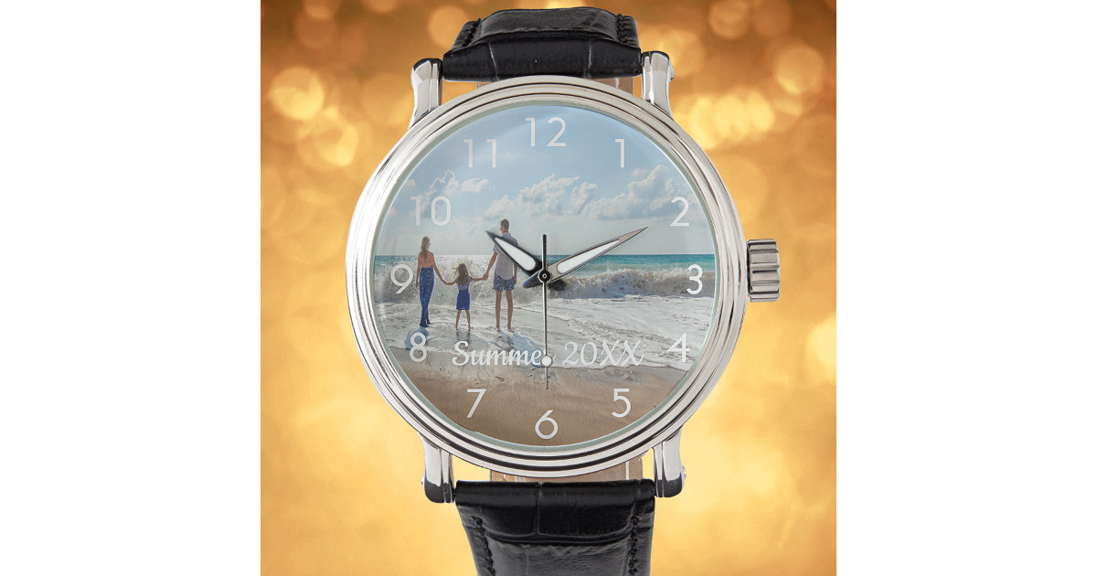 Custom family photo text watch white | Zazzle