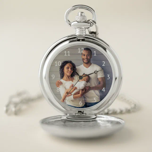 Custom Family Photo White Numbers Pocket Watch | Zazzle