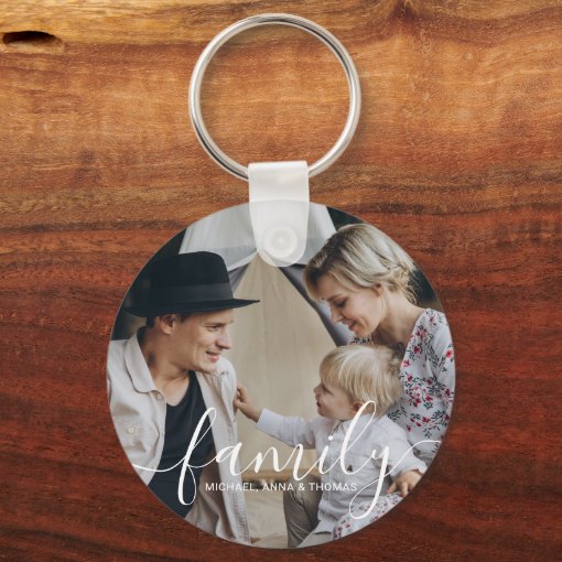 Custom family photo with custom name keychain | Zazzle