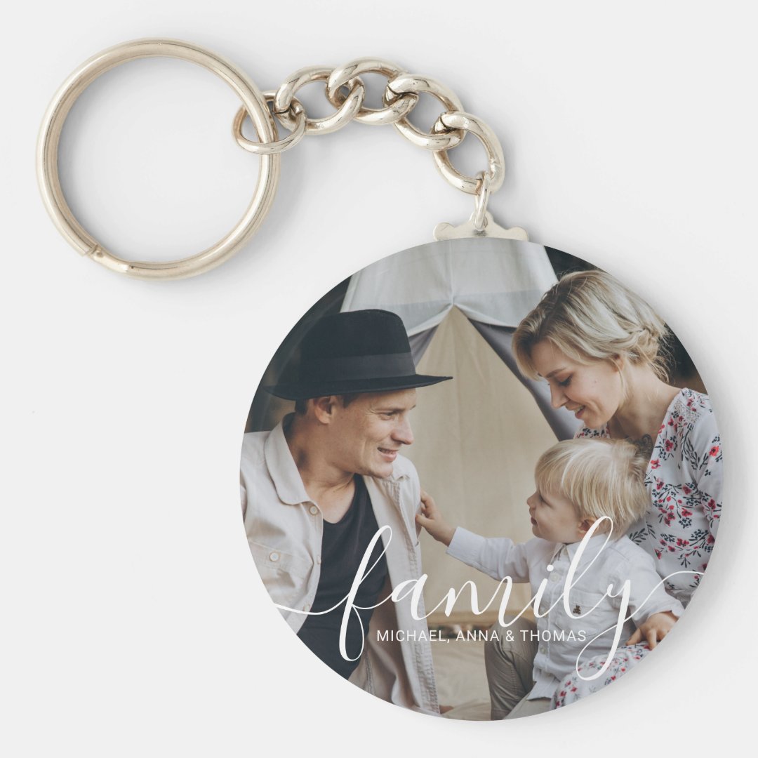 Custom family photo with custom name keychain | Zazzle