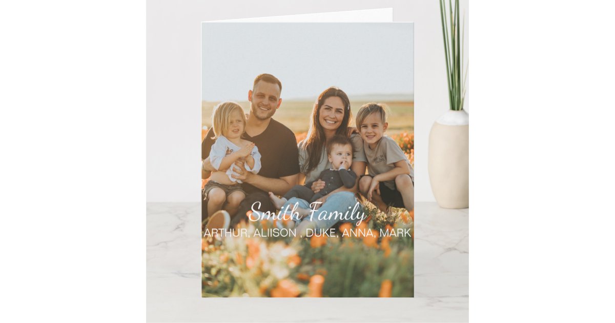 Custom family photo with custom names card | Zazzle