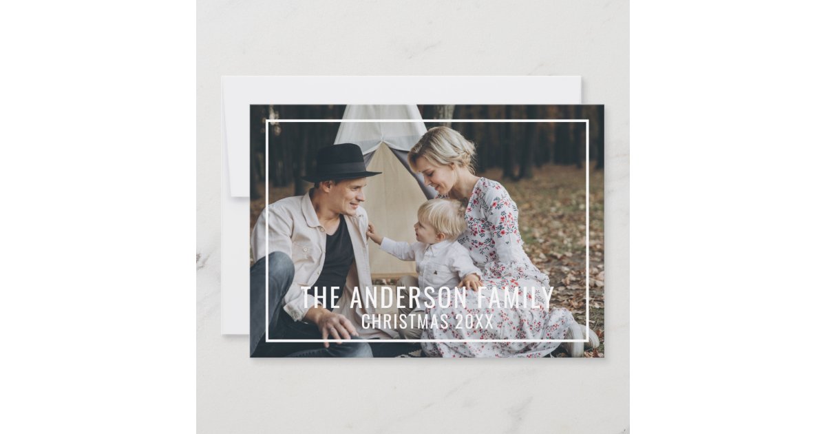 Custom family photo with family name holiday card | Zazzle