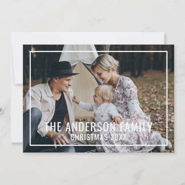 Custom family photo with family name holiday card | Zazzle