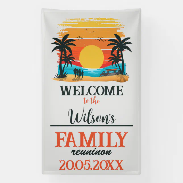 Custom Family Reunion Beach Sunset Palms Trees Banner | Zazzle