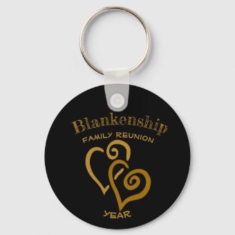 Custom Family Reunion Black Gold Linked Hearts Keychain | Zazzle