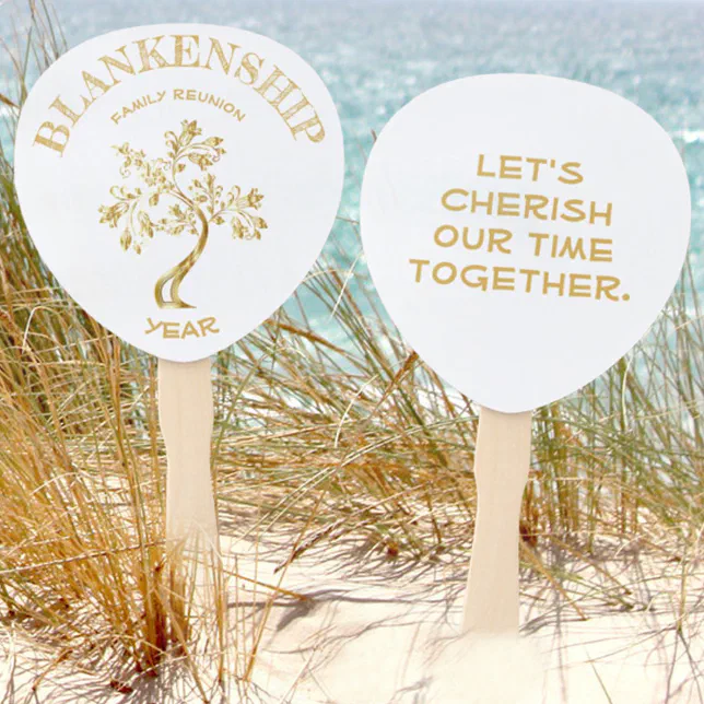 Custom Family Reunion Black Gold Tree Double Sided Hand Fan | Zazzle