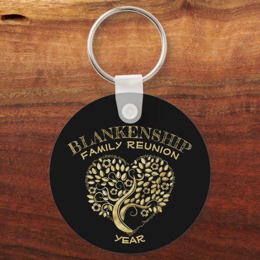 Custom Family Reunion Gold Heart Shaped Tree Keychain | Zazzle